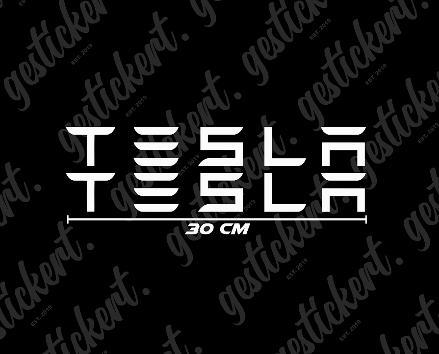 2x 30 cm Tesla Aufkleber Schriftzug – gestickert