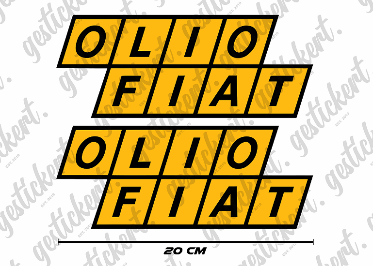 2x 20 cm Olio Fiat Sticker – gestickert